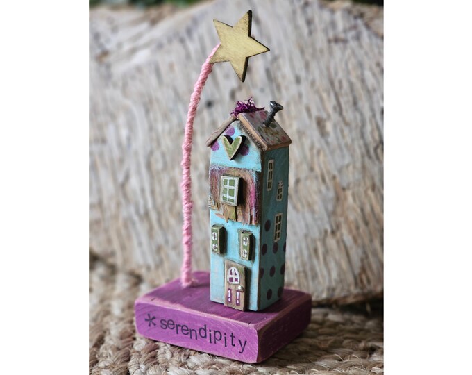 Miniature Wood House, One of a Kind Wood Tiny House, Small Hand Painted ...