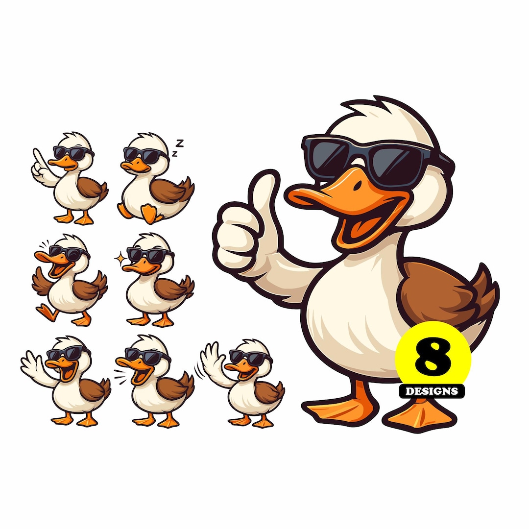 Cool Duck Cartoon Sticker Set, Mascot Clipart (digital Download) - Etsy