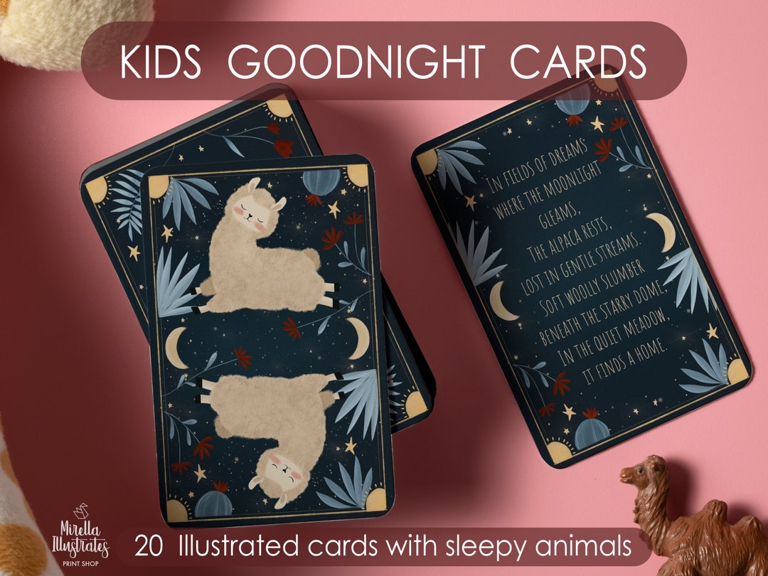 Illustrated Goodnight Cards for Kids Set of 20 Animal Cards With Rhymed ...