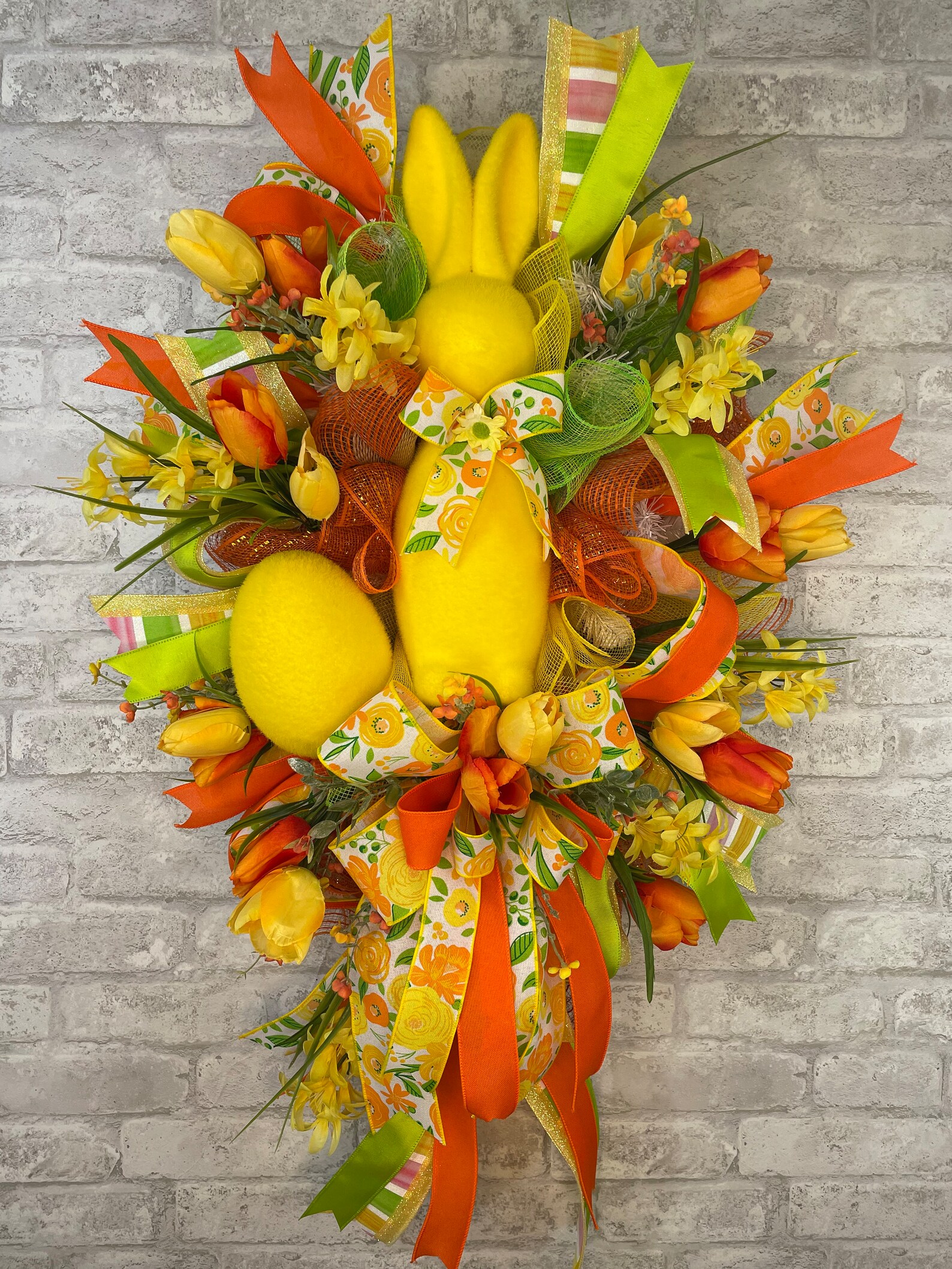 Large Spring Swag, Easter Deco Mesh Swag, Front Door Easter Bunny Deco ...