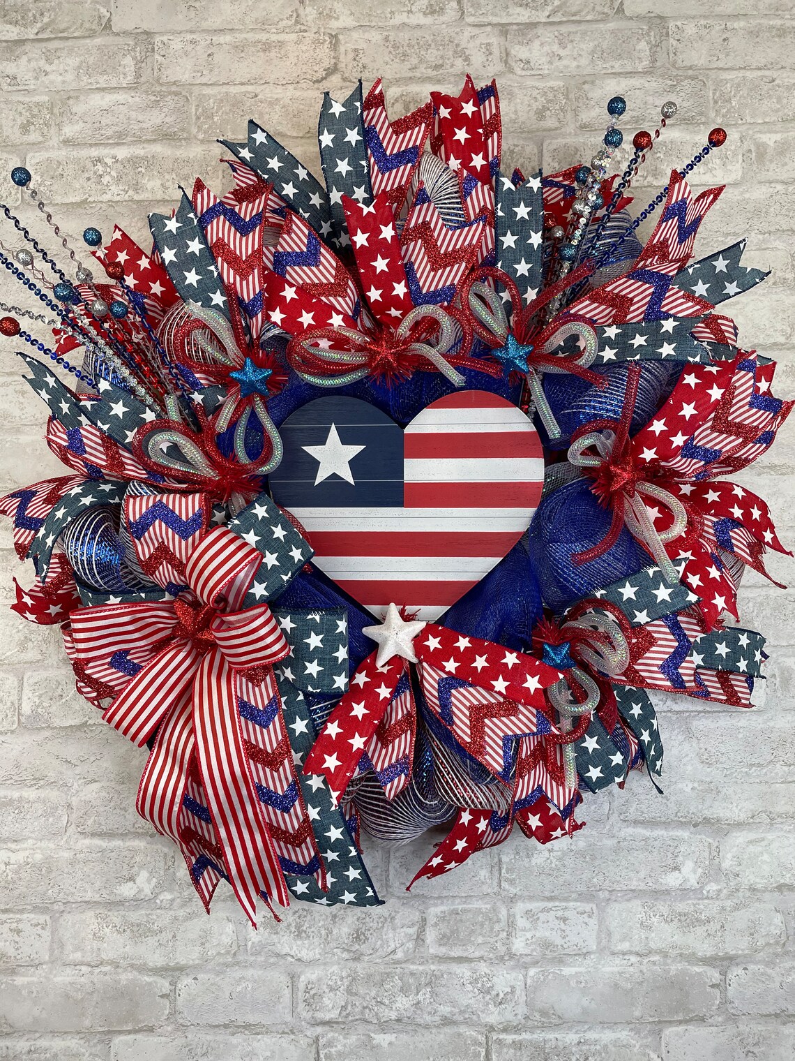 Patriotic Front Door Wreath, Labor Day, Americana 4th of July ...