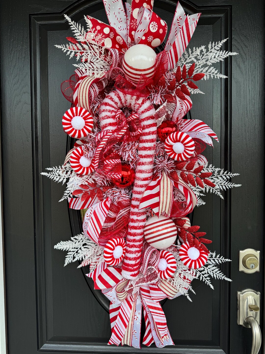 Candy Cane Deco Mesh Swag, Christmas Front Door Wreath, Peppermint ...