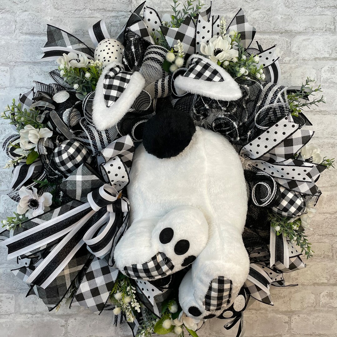 Easter Bunny Front Door Wreath Easter Deco Mesh Wreath Whimsical