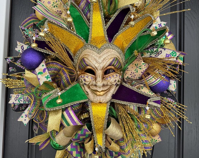 Large Mardi Gras Mask Wreath, New Orleans Mardi Gras Party Decor, Fat ...