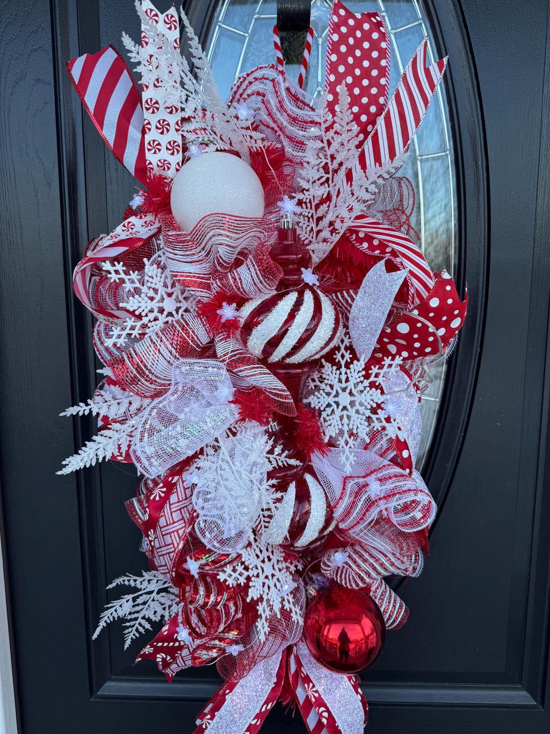 Large Christmas Peppermint Front Door Swag, Candy Cane Swag, Red and ...