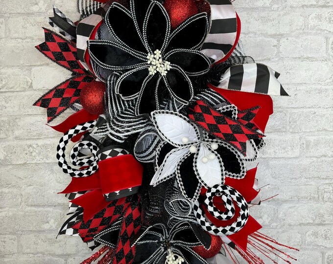 Large, Elegant Swag for Front Door, Black and White, Christmas Wreath ...