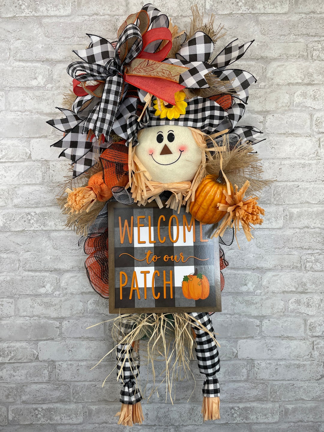 Scarecrow Deco Mesh Swag, Autumn Wreath, Welcome to Our Patch Fall ...