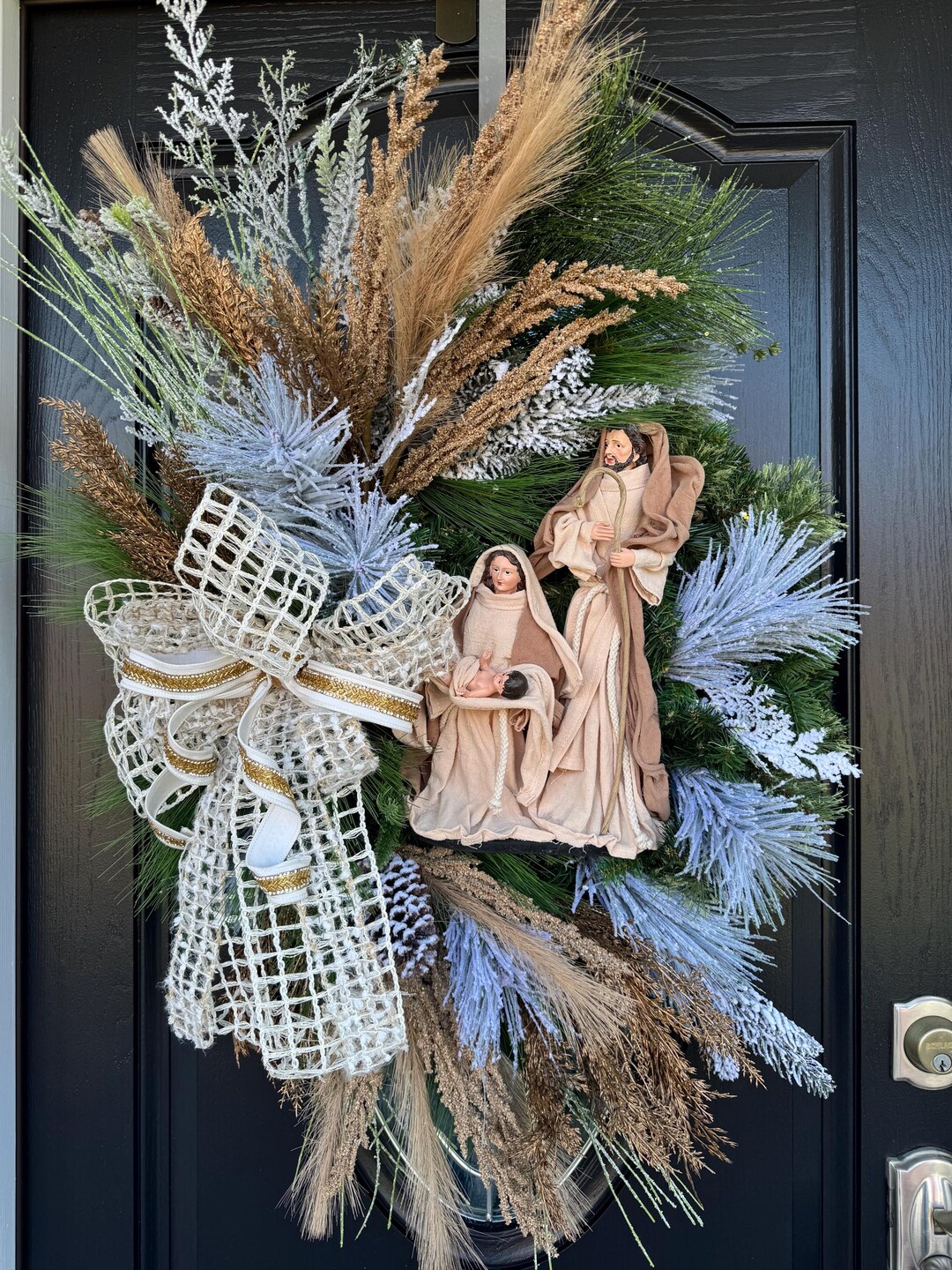 Nativity Wreath, Holy Front Door Wreath, Old World Nativity Decor, Baby ...