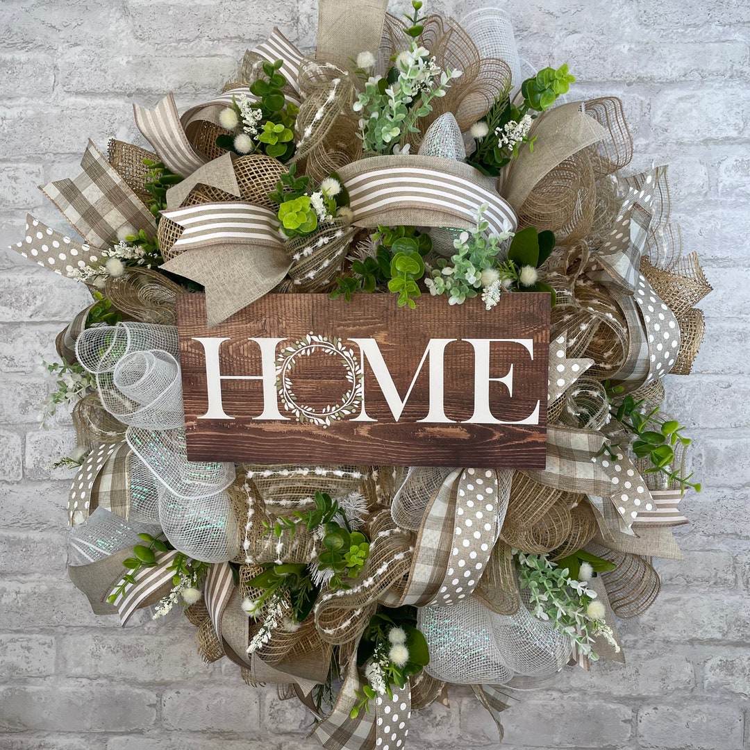 Everyday Wreath, Welcome Front Door Wreath, Home Deco Mesh Wreath, Year ...