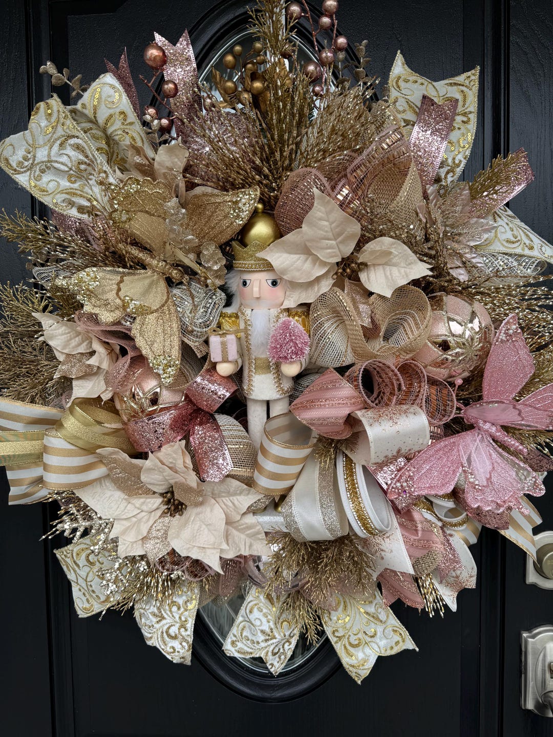 Elegant Christmas Wreath, Victorian Rose Gold Nutcracker Wreath, Glam ...