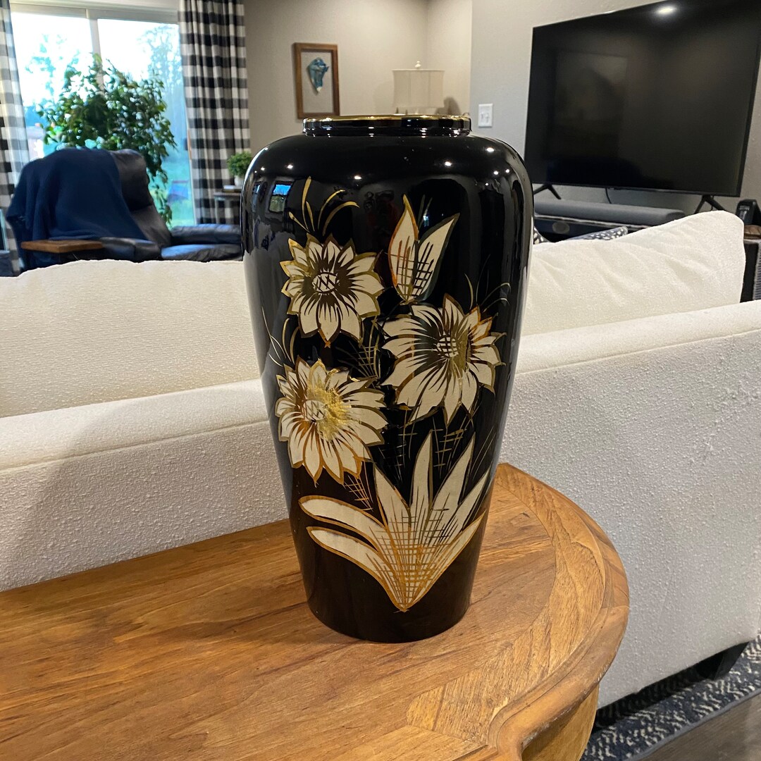 MCM Scheirich German Black and Gold Ceramic Vase - Etsy