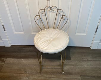 Vintage Metal Vanity Chair Stool White Metal Brass Insert Backrest ...