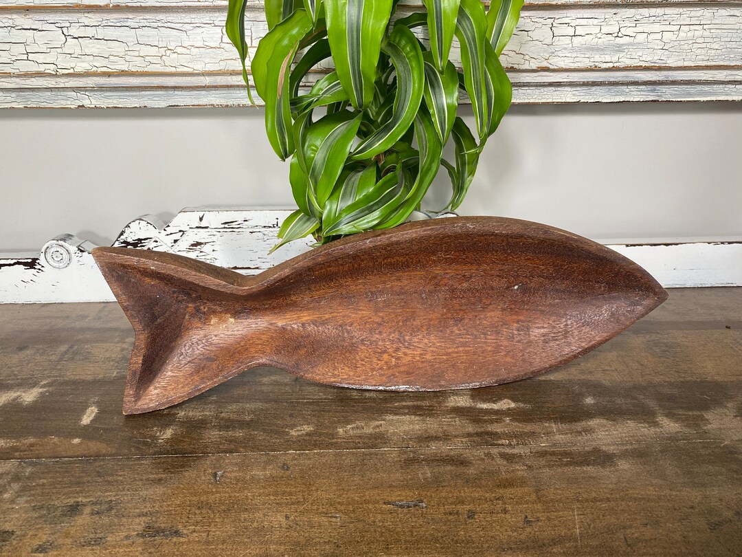 Carved Wood Fish Dish Bowl - Etsy