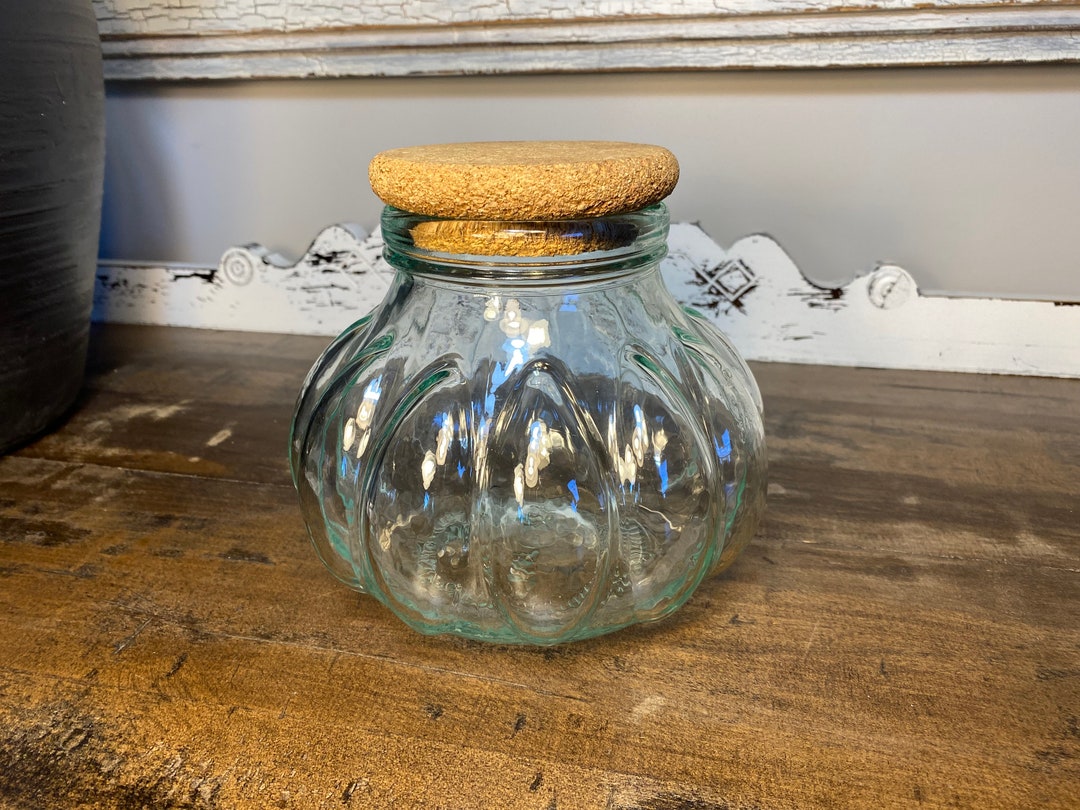 Vintage Italian Glass Jar With Cork Lid SVE Green Pumpkin - Etsy
