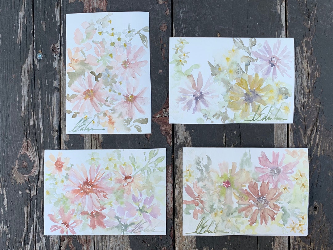 Set of 4 Watercolor Cards Blank Cards - Etsy