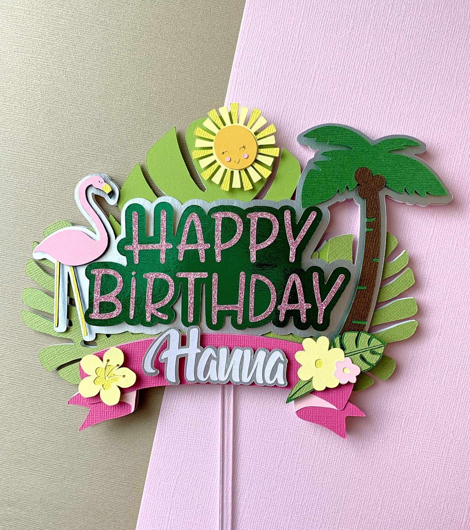 Flamingo Cake Topper, Tropical Theme Birthday, Flamingo Cake Decor ...