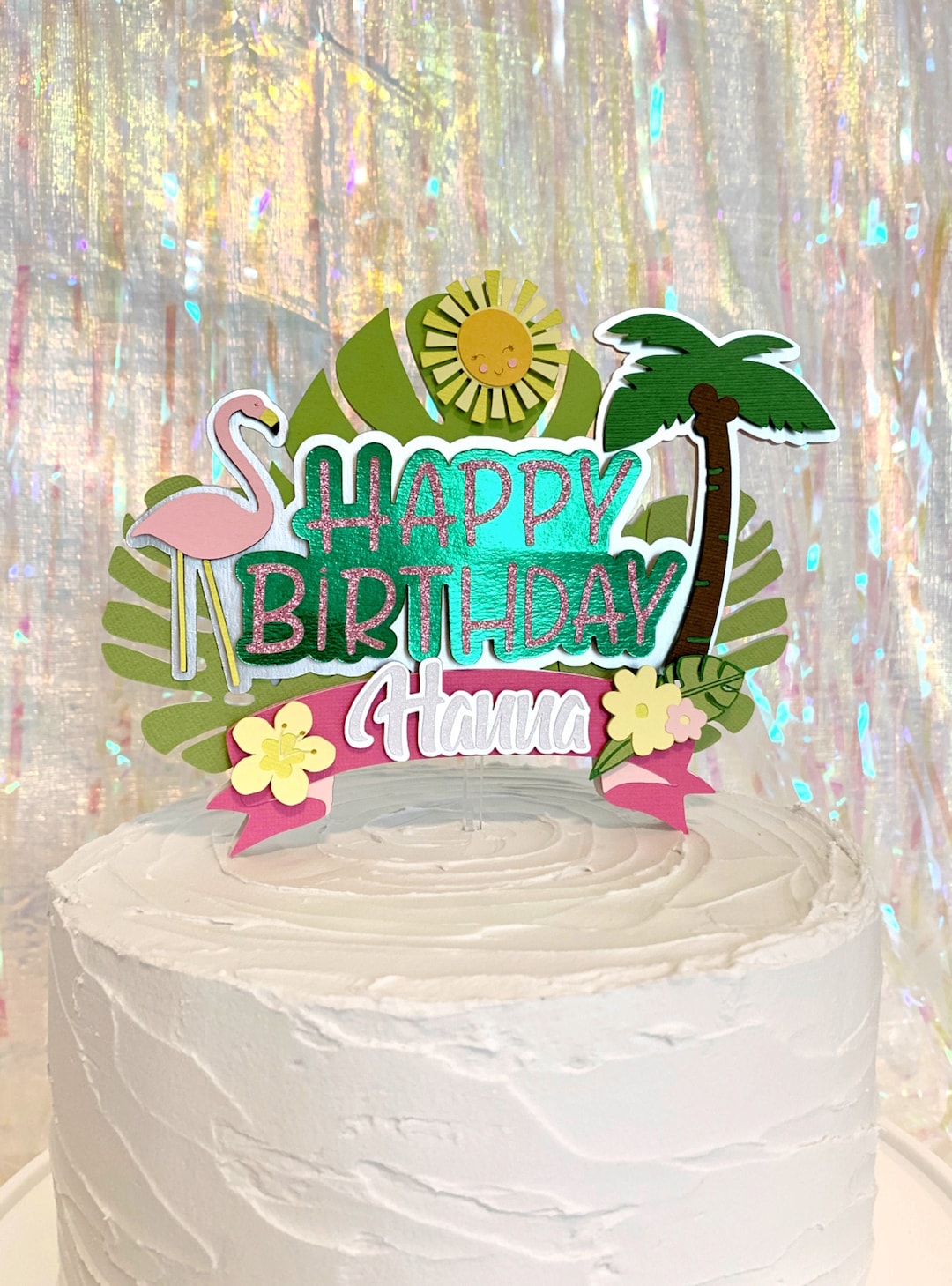 Flamingo Cake Topper, Tropical Theme Birthday, Flamingo Cake Decor ...