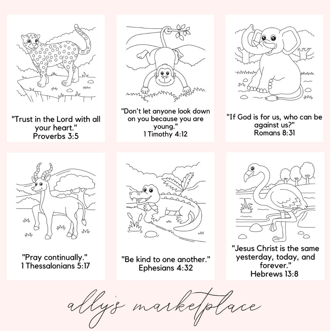 Children's Safari Themed Bible Verse Coloring Sheets - Etsy
