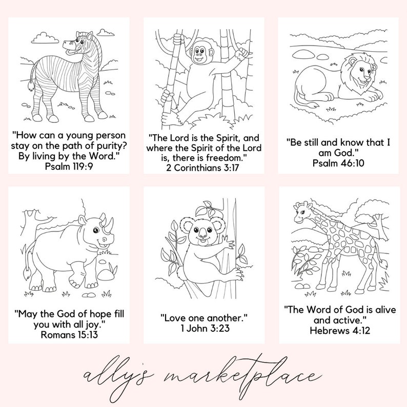 Children's Safari Themed Bible Verse Coloring Sheets - Etsy