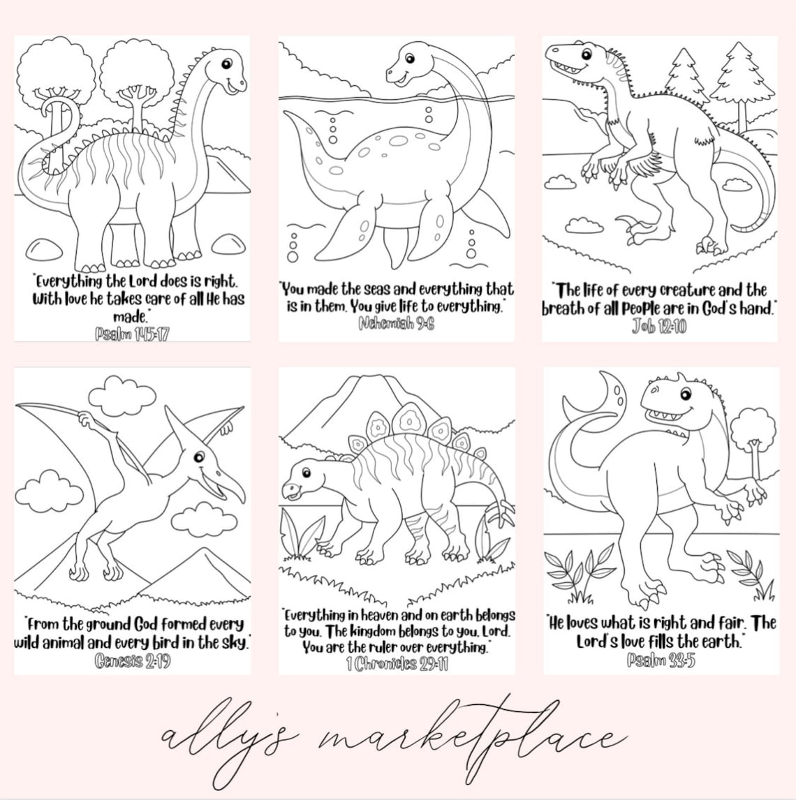 Children's Dinosaur Themed Bible Verse Coloring Pages - Etsy