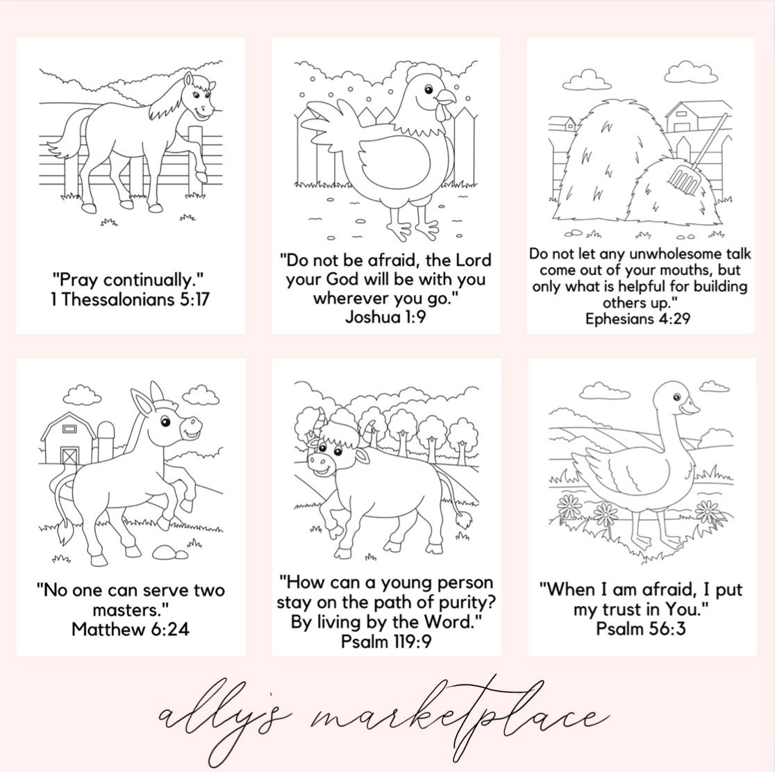 Children's Farm Themed Bible Verse Coloring Pages - Etsy