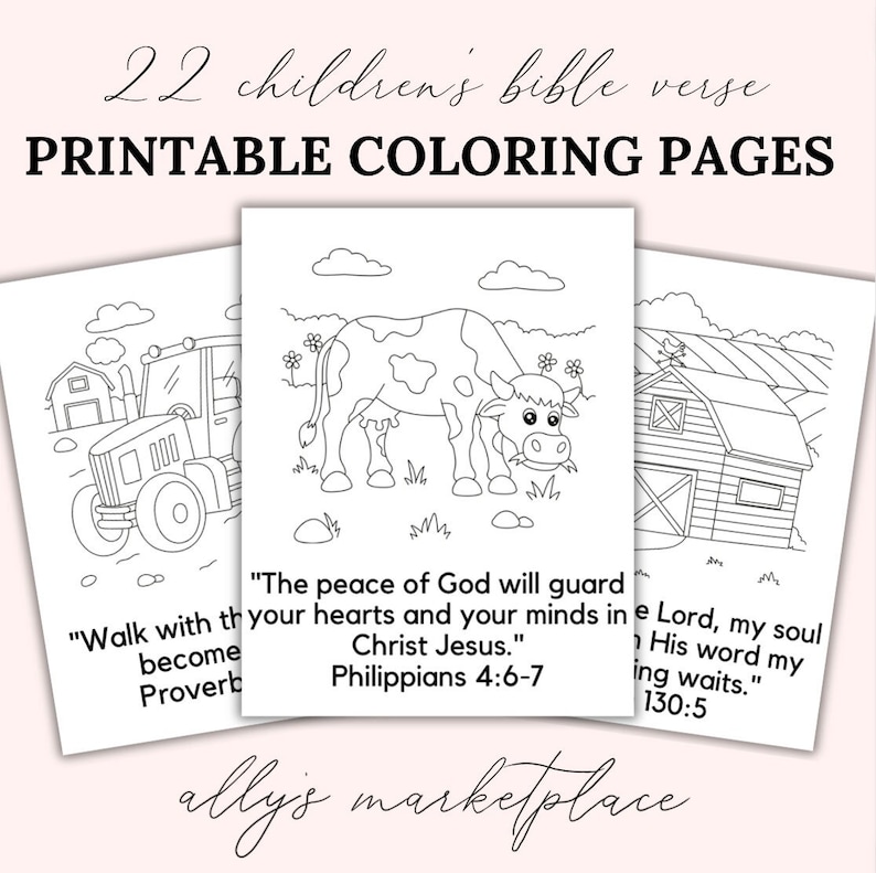 Children's Farm Themed Bible Verse Coloring Pages - Etsy