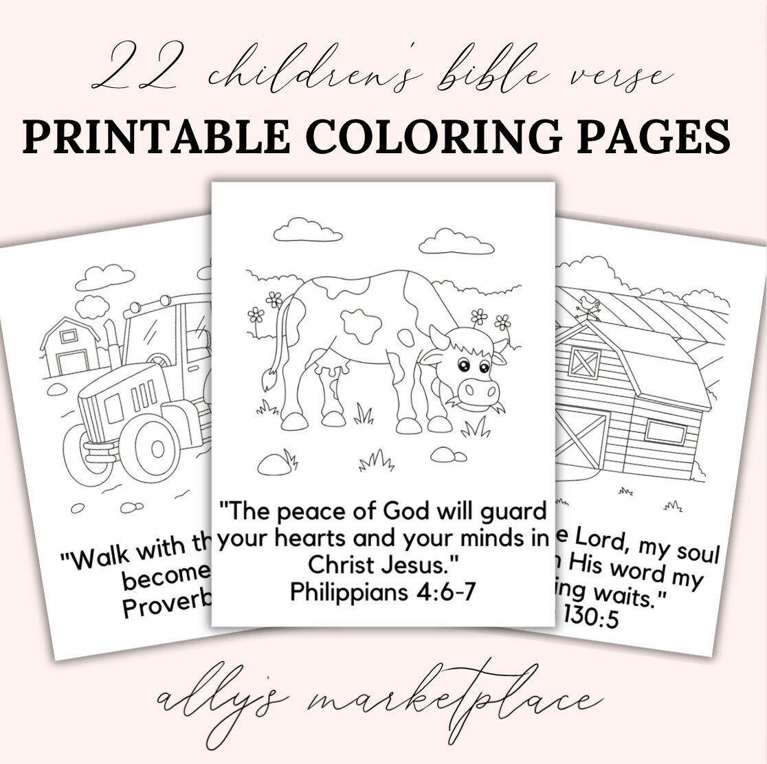 Children's Farm Themed Bible Verse Coloring Pages - Etsy