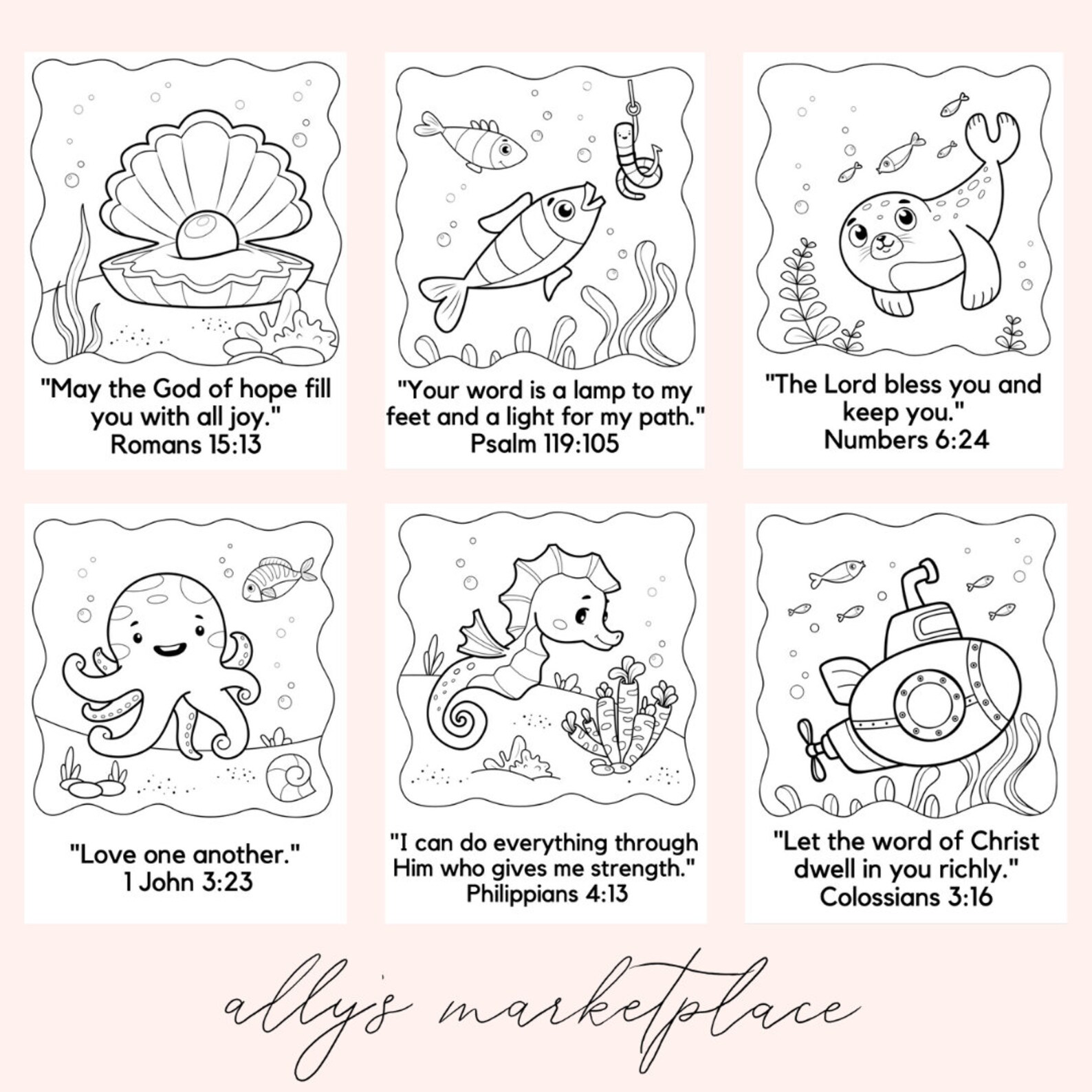 Children's Ocean Themed Bible Verse Coloring Pages - Etsy