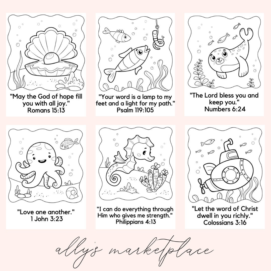 Children's Ocean Themed Bible Verse Coloring Pages - Etsy