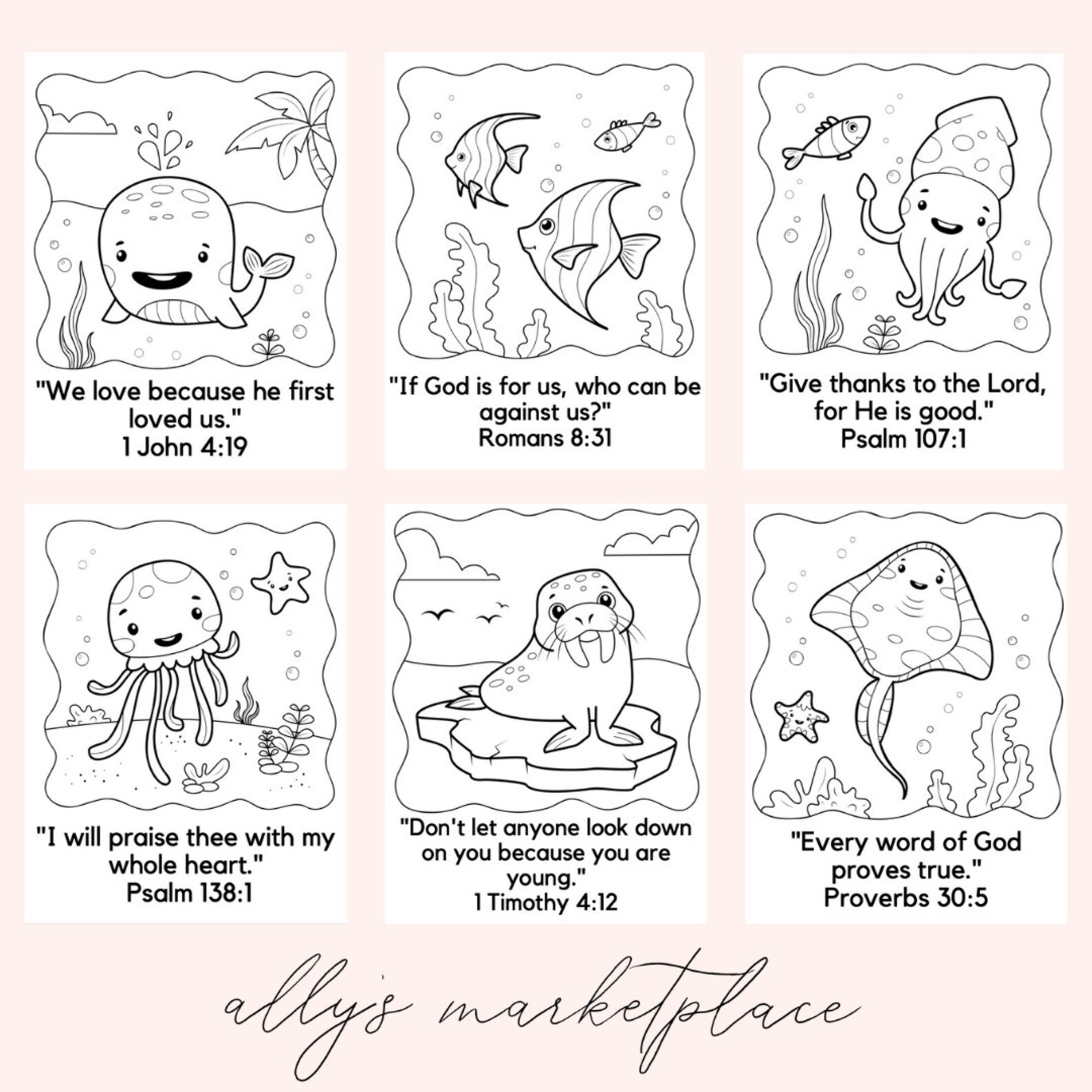 Children's Ocean Themed Bible Verse Coloring Pages - Etsy
