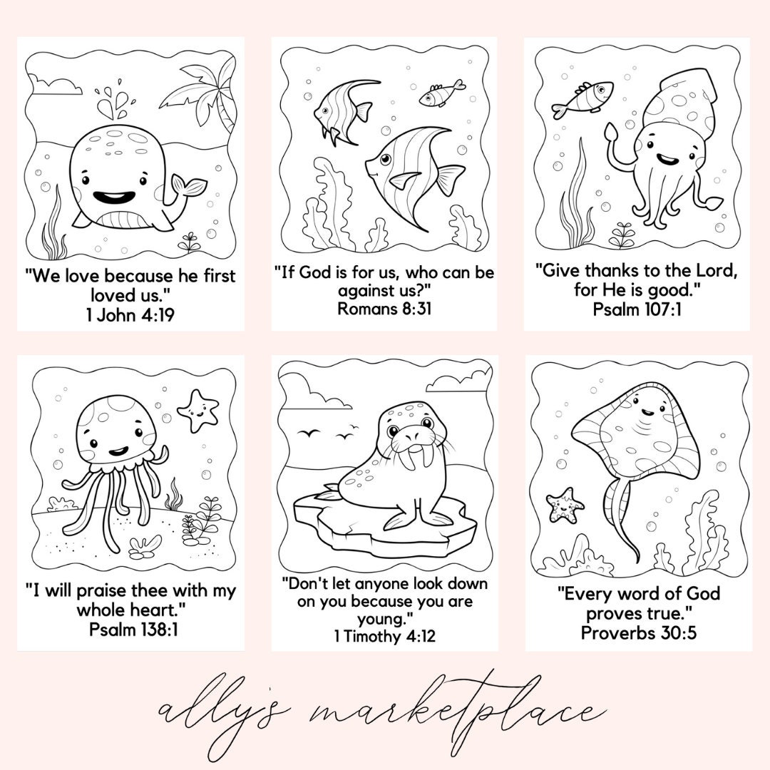 Children's Ocean Themed Bible Verse Coloring Pages - Etsy