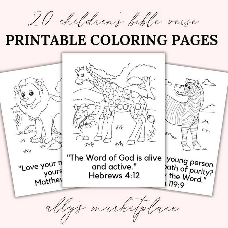 Children's Safari Themed Bible Verse Coloring Sheets - Etsy