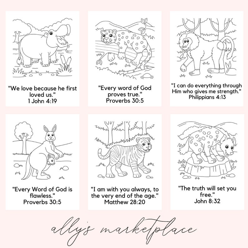 Children's Safari Themed Bible Verse Coloring Sheets - Etsy