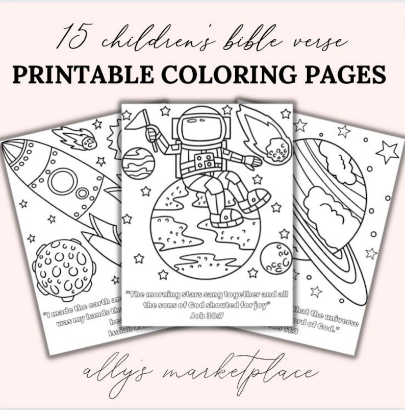 Children's Outer Space Themed Bible Verse Coloring Sheets - Etsy