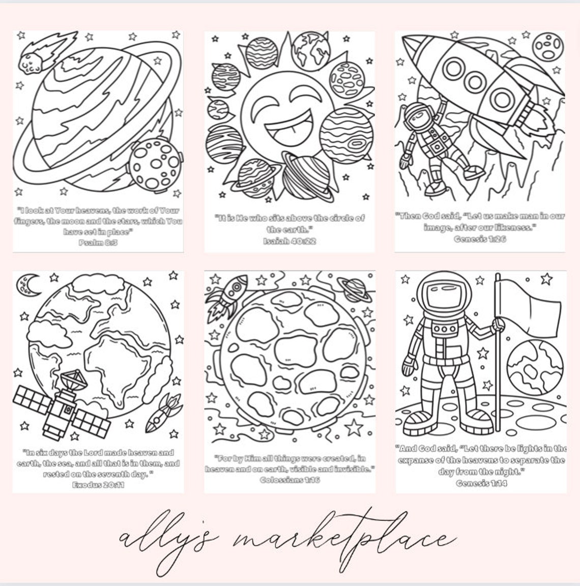 Children's Outer Space Themed Bible Verse Coloring Sheets - Etsy