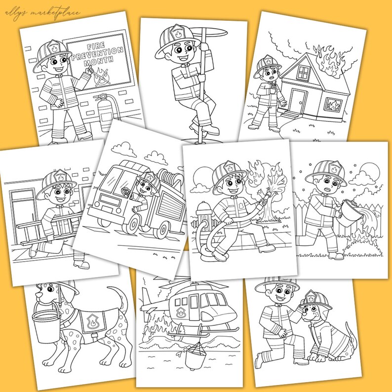 Children's Firefighter Printable Coloring Sheets - Etsy