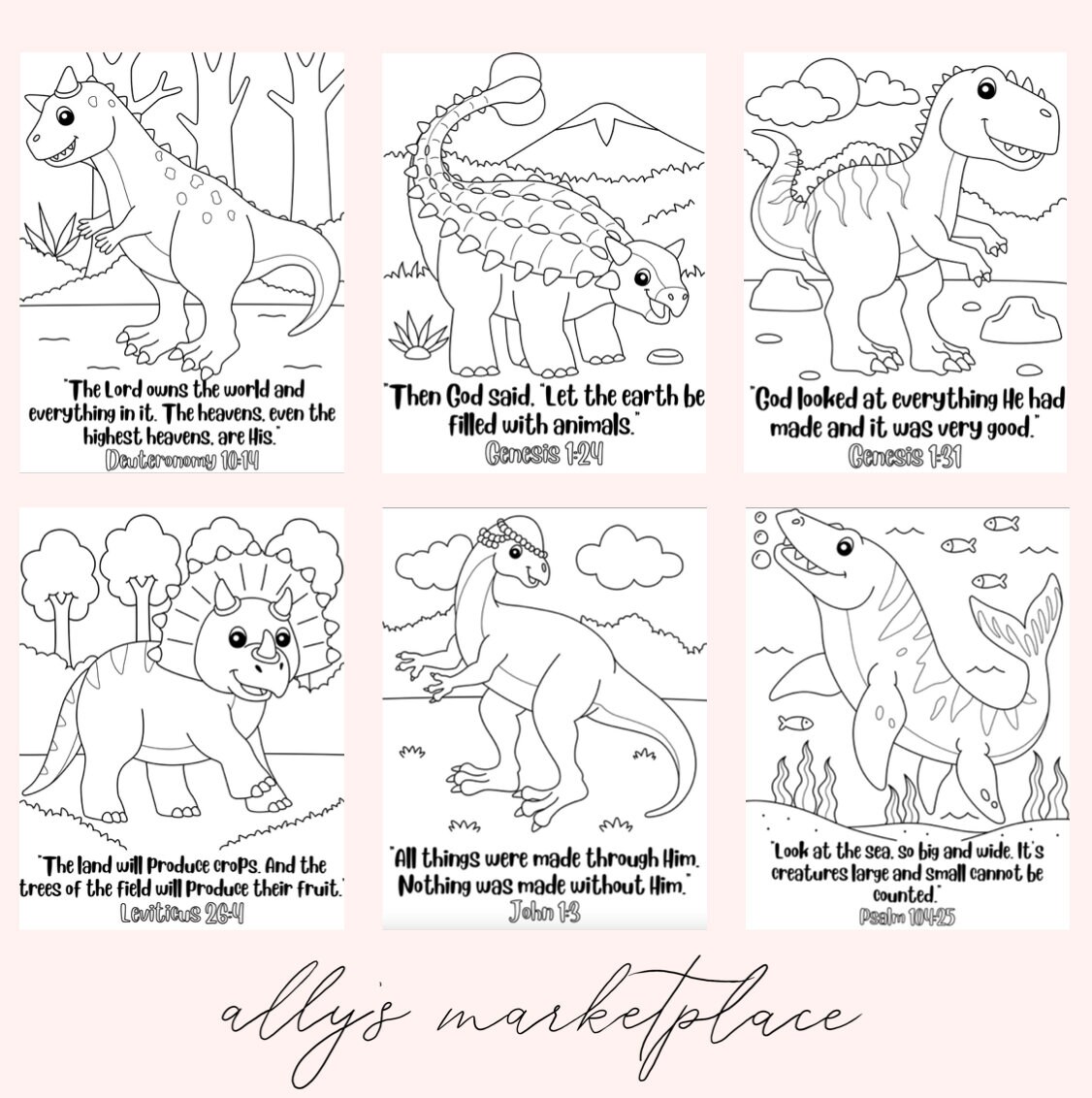 Children's Dinosaur Themed Bible Verse Coloring Pages - Etsy