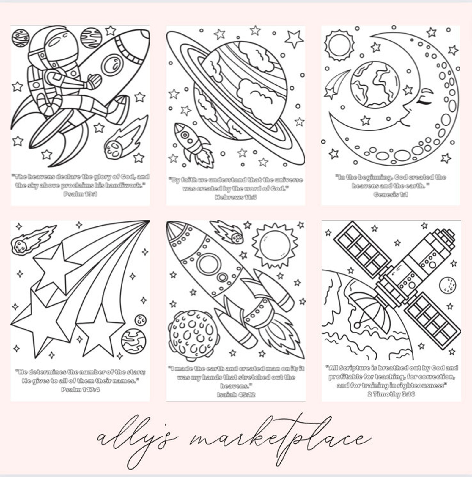 Children's Outer Space Themed Bible Verse Coloring Sheets - Etsy