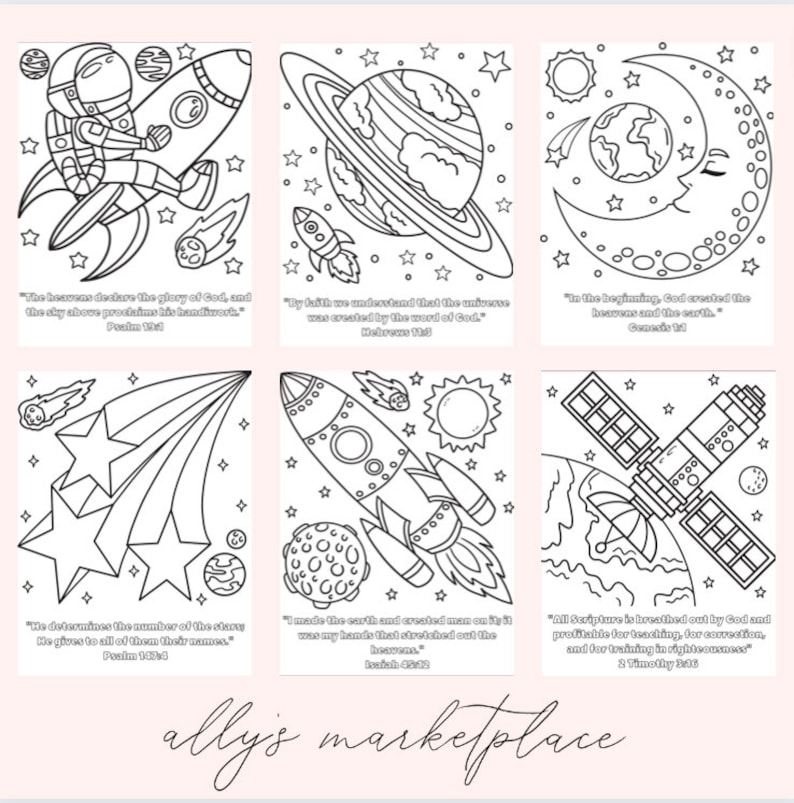 Children's Outer Space Themed Bible Verse Coloring Sheets - Etsy