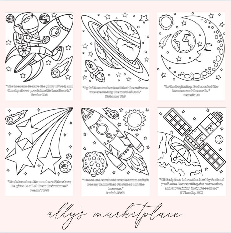 Children's Outer Space Themed Bible Verse Coloring Sheets - Etsy