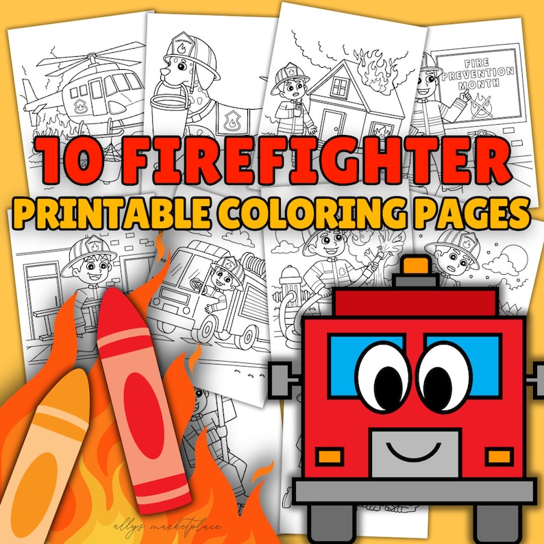 Children's Firefighter Printable Coloring Sheets - Etsy
