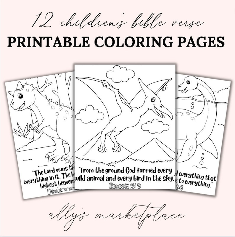 Children's Dinosaur Themed Bible Verse Coloring Pages - Etsy