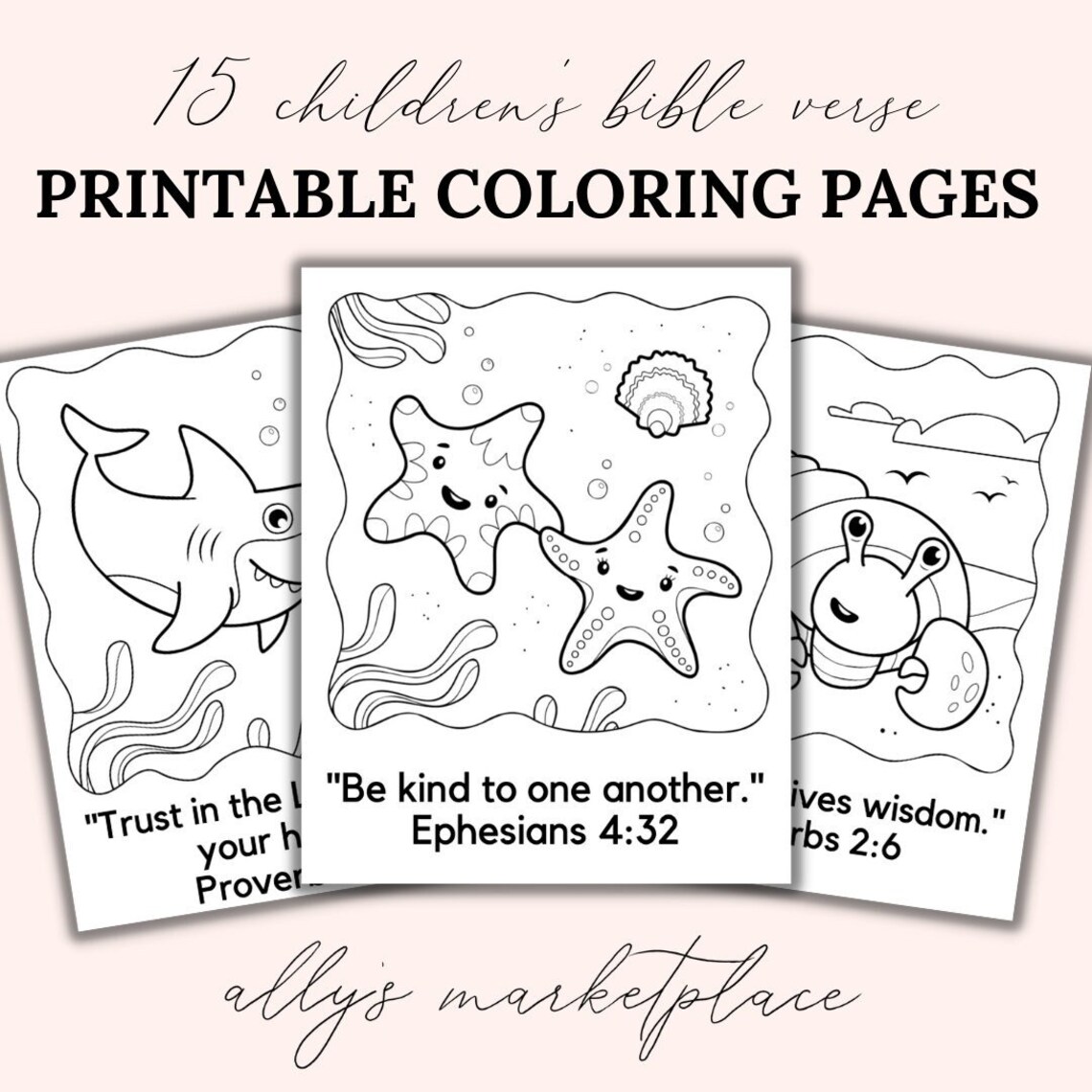 Children's Ocean Themed Bible Verse Coloring Pages - Etsy