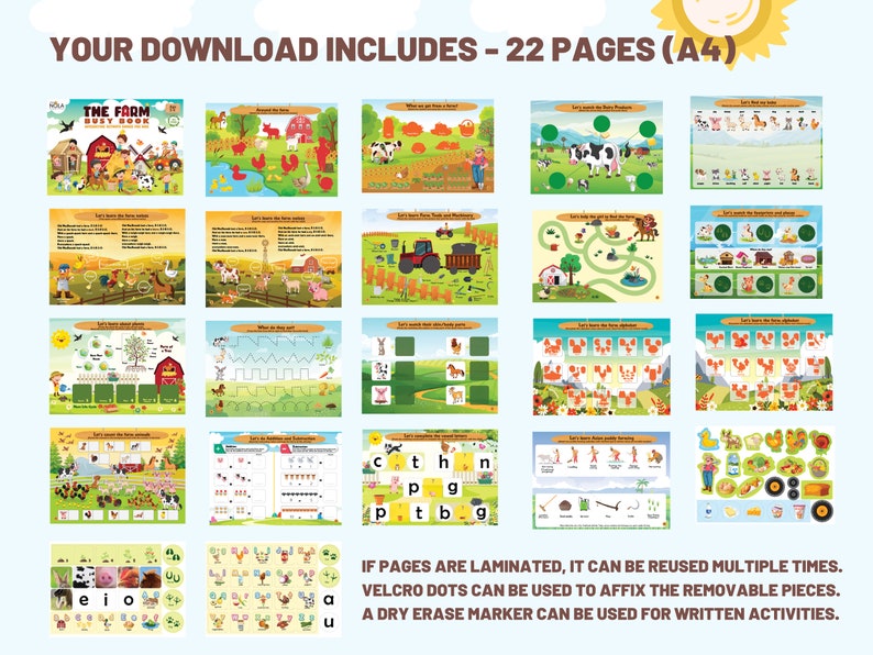 Printable Farm Theme Busy Book Interactive Animal Learning Binder ...