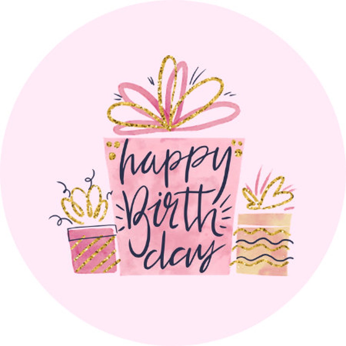 1.5 Happy Birthday Pink & Gold Presents Girly Labels | Etsy
