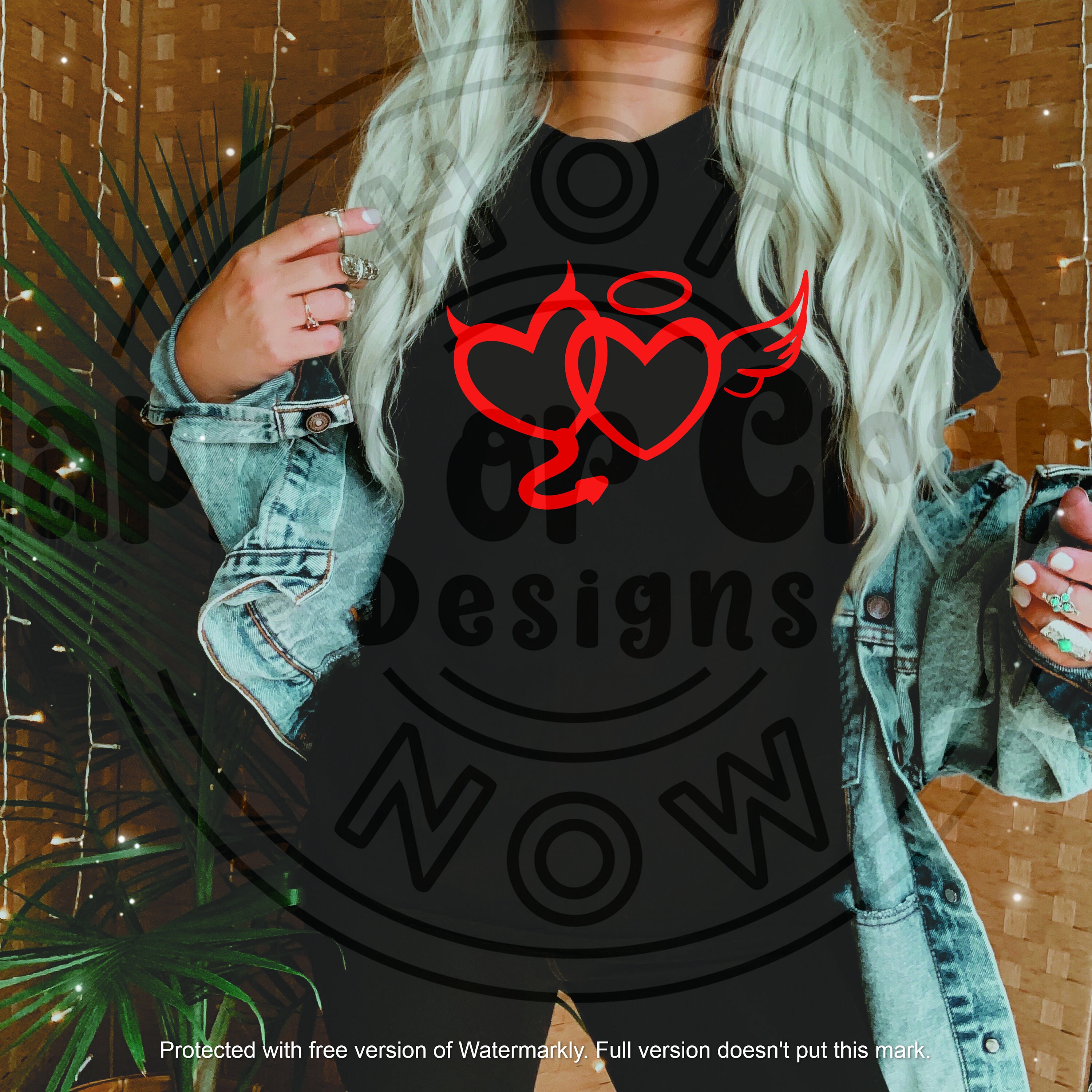 Heart Good and Evil Horns and Halo Valentine Galentine Fun SVG, PNG ...