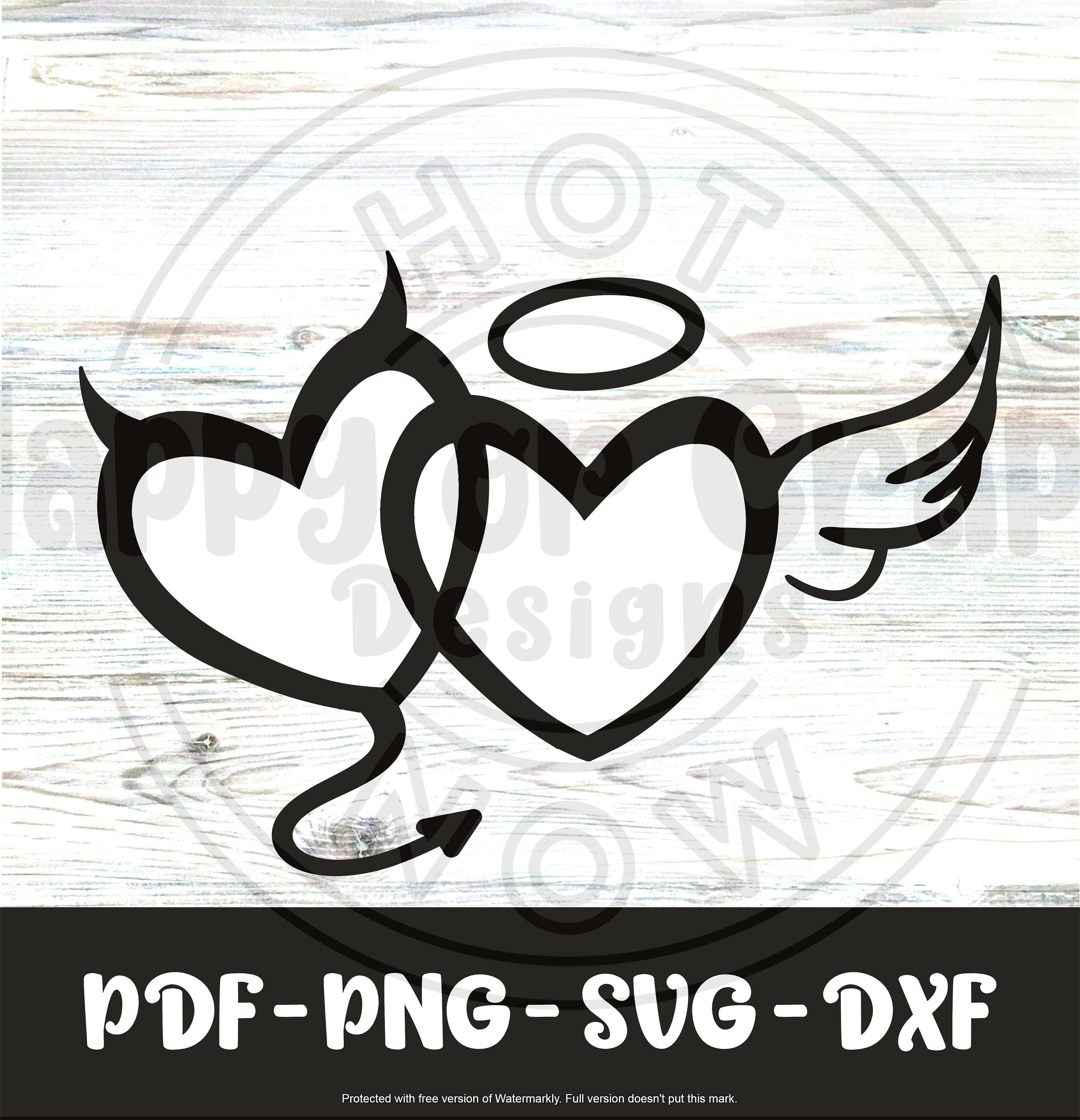 Heart Good and Evil Horns and Halo Valentine Galentine Fun SVG, PNG ...