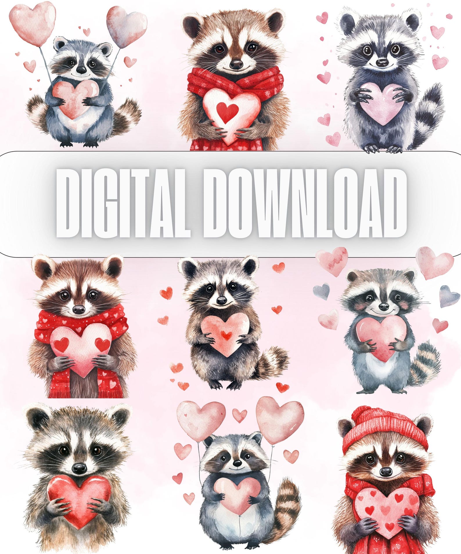 18 Valentine Racoon Bundle PNG Design , Valentine Heart Design ...