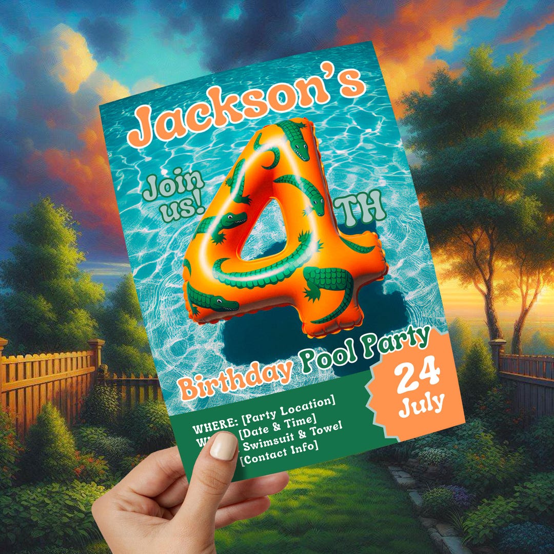 Editable 4th Pool Party Invite for Boys, Kids Pool Party Invitation ...