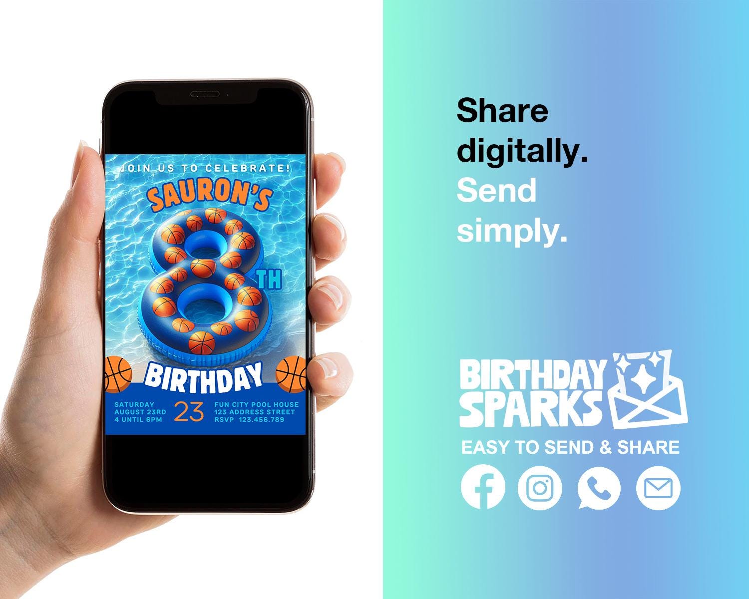 8th Birthday Pool Party Invitation: Editable Template (digital Download ...